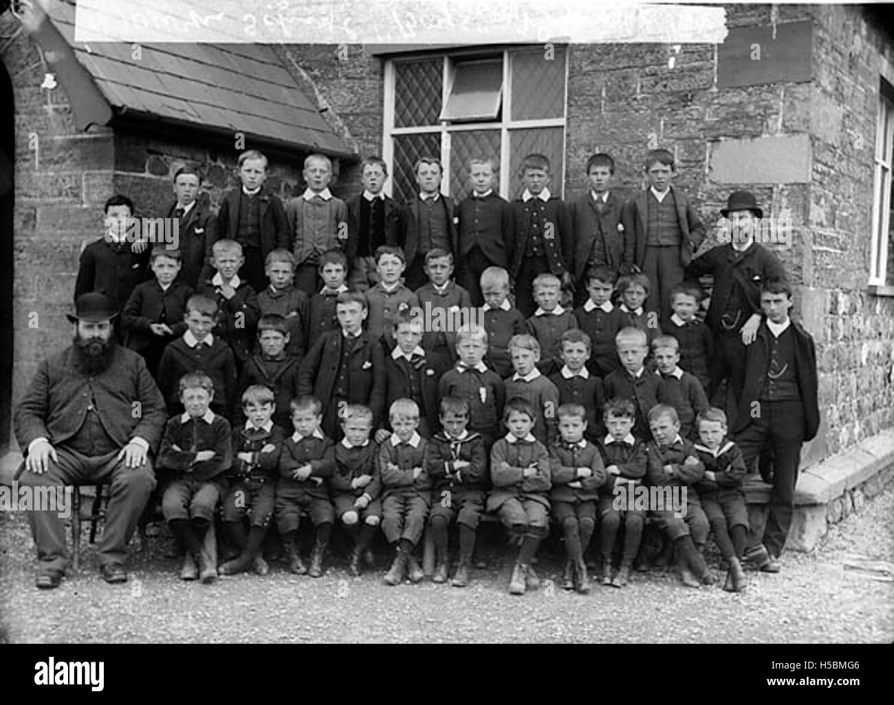 This photograph from 1890 shows a group of boys from Tywyn School ...