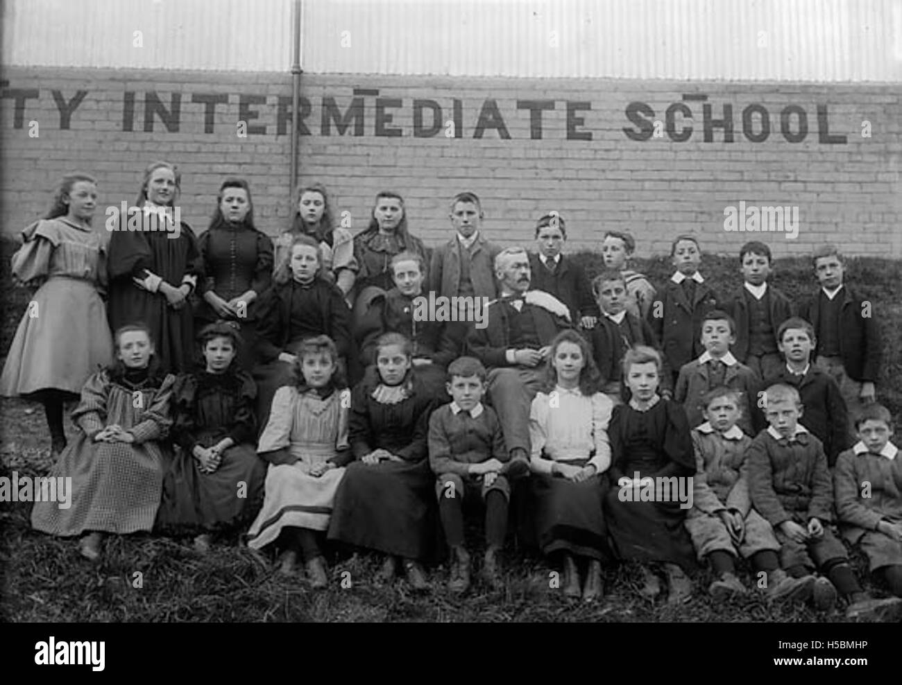 This photograph shows a group of pupils from Llanfair Caereinion ...