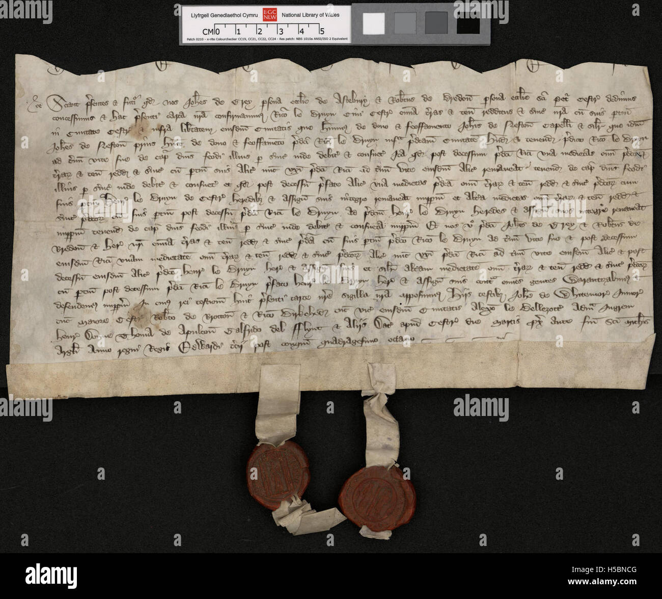A historical deed from Pitchford Hall, held in the National Library of ...