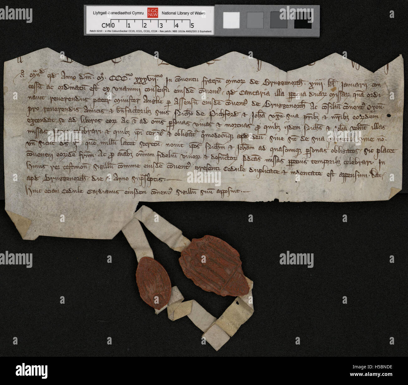 This image shows the front of the deeds for Pitchford Hall, a ...