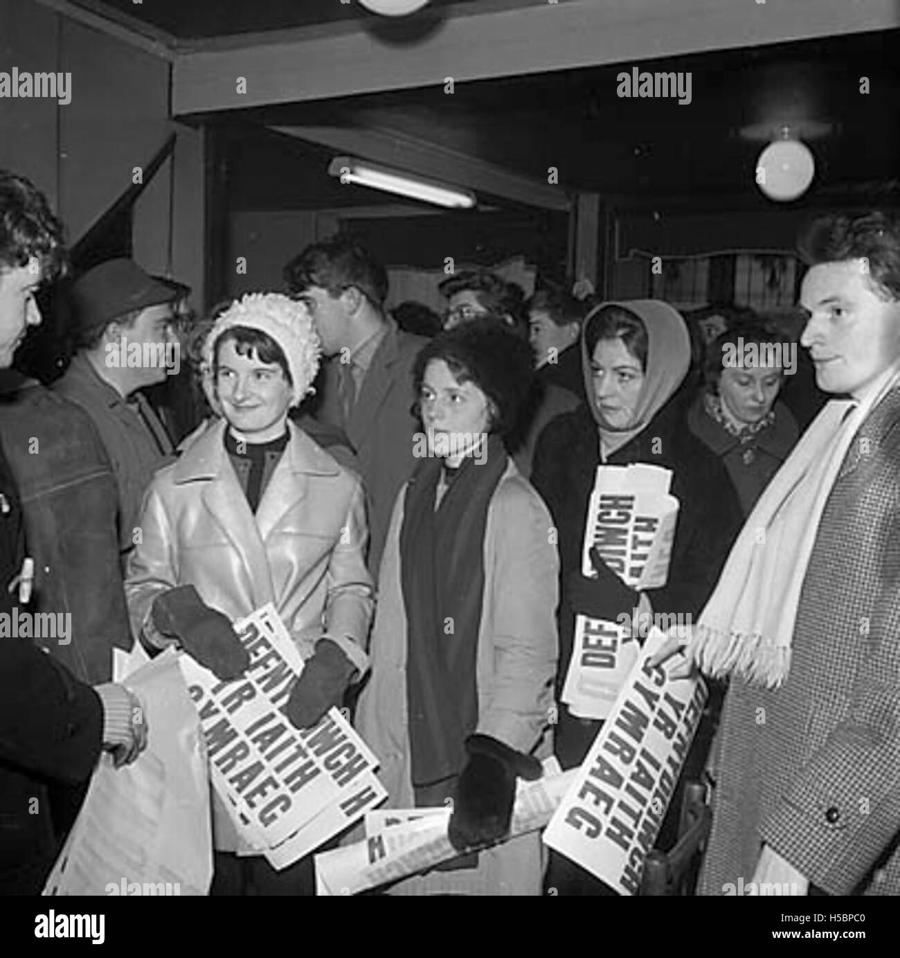 A historical photograph of the first protest by the Welsh Language ...