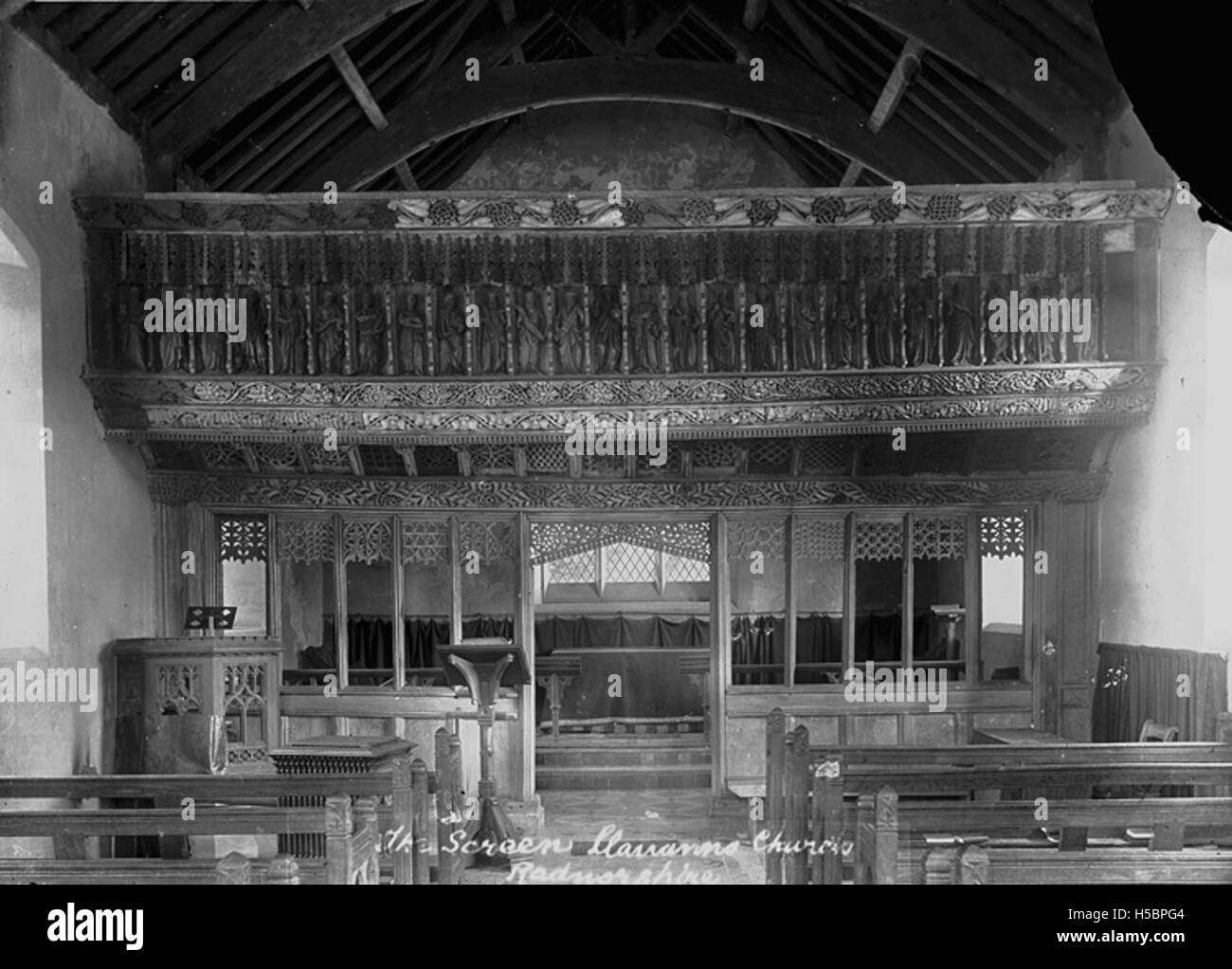 A photograph or record of the screen in Llananno Church, located in ...
