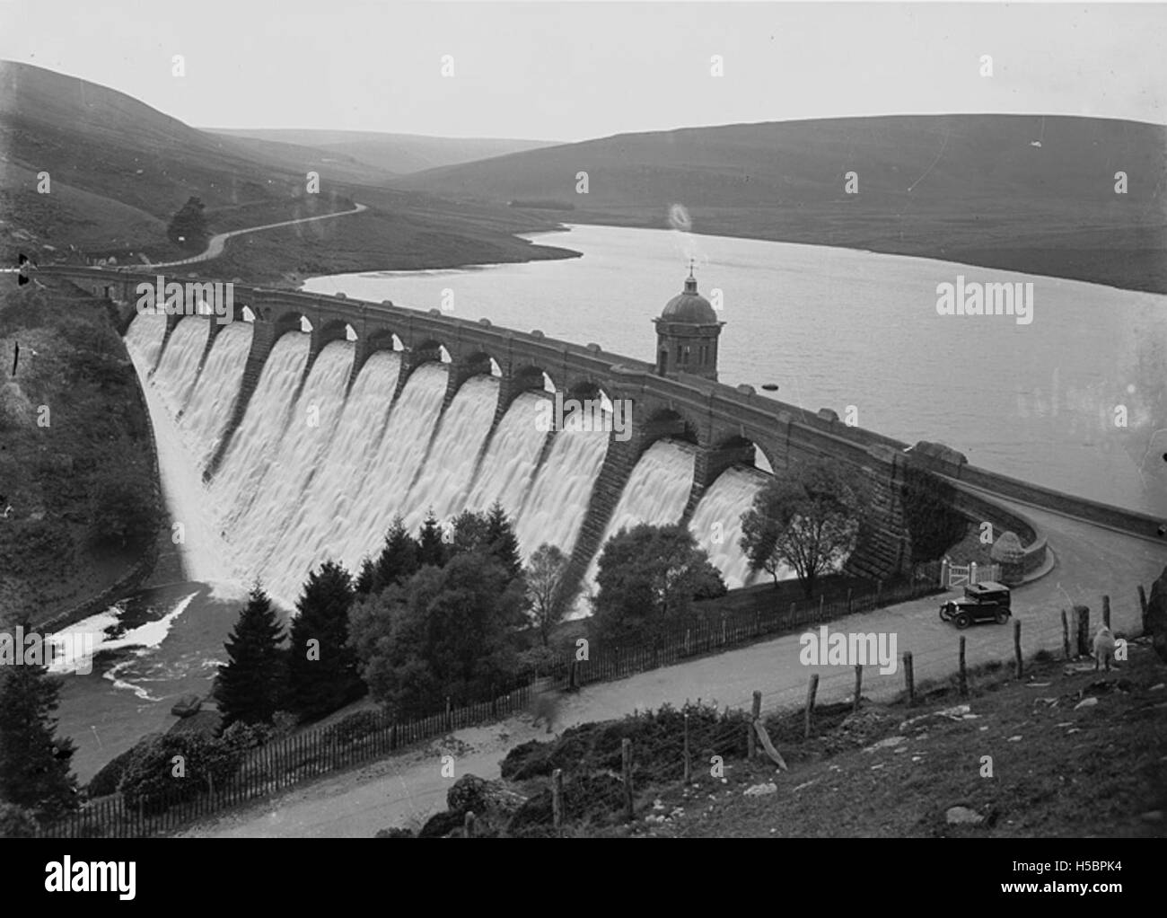 The Caban Coch dam, located in the Elan Valley, Wales, is part of a ...