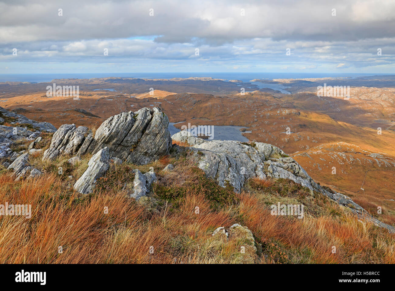 View over the Flow Country in Sutherland Scotland from Ben Stack Stock ...