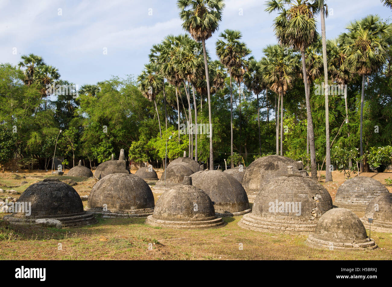 Group of small stupas at a Buddhist Archeological site at Kandarodai ...