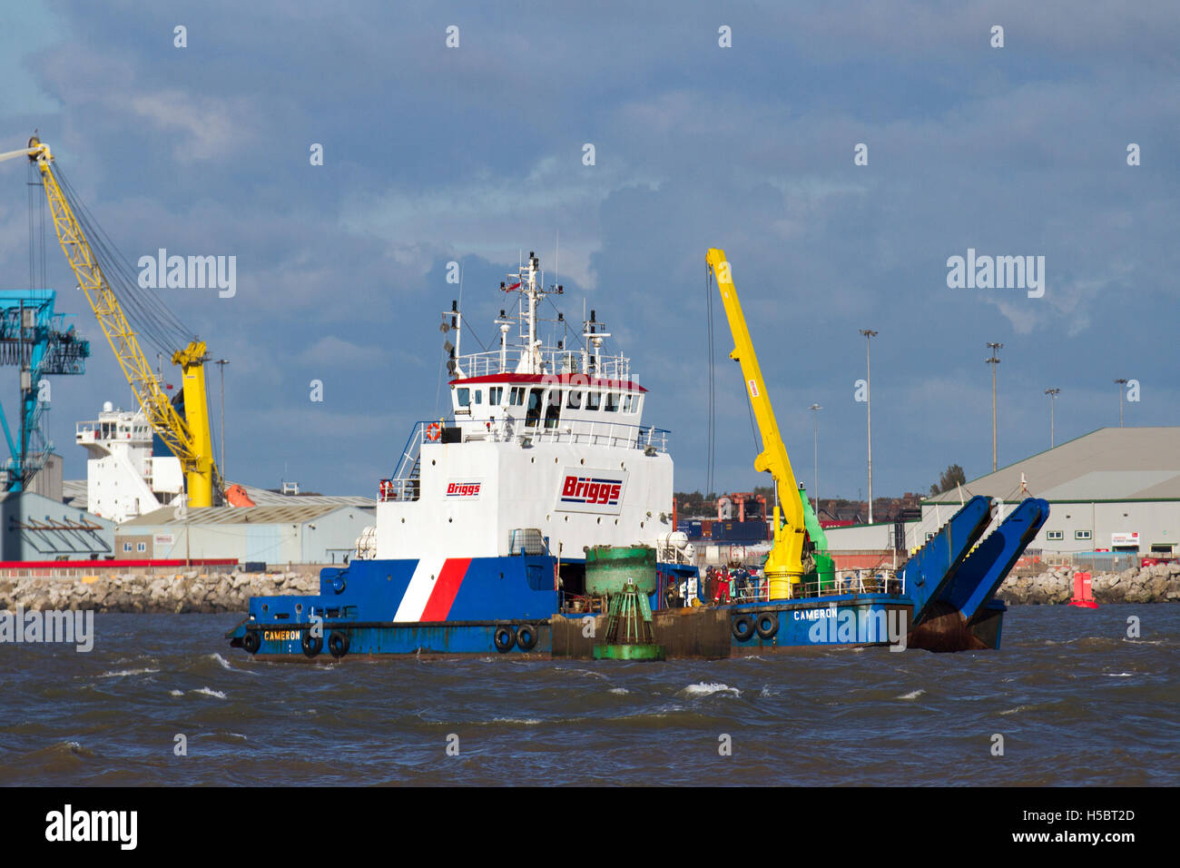 Vessel CAMERON Replacing channel Bouys, Liverpool, UK. Seaforth Dock ...