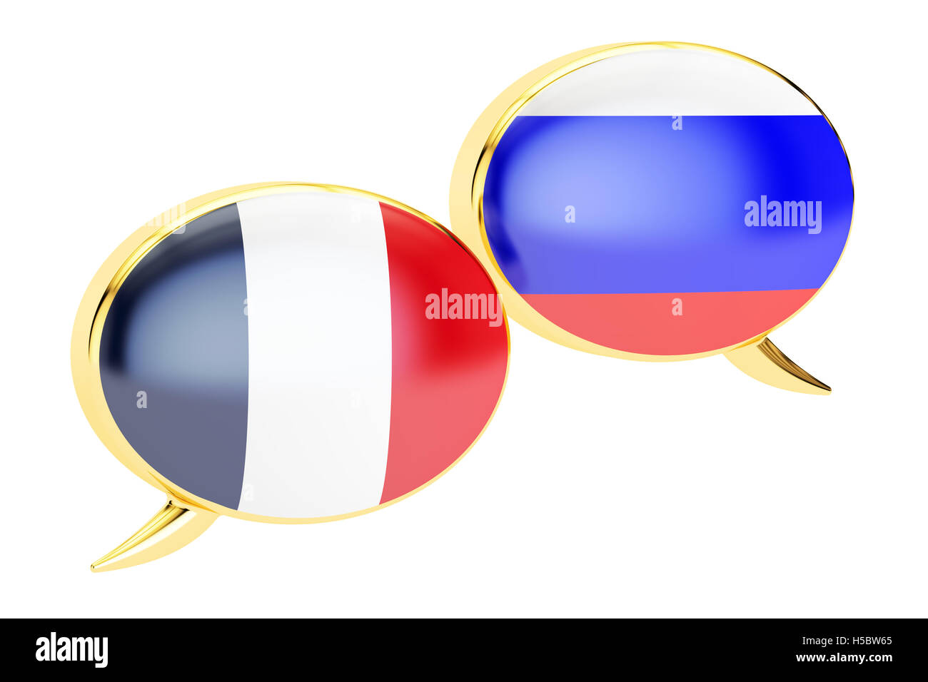 Speech bubbles, French-Russian conversation concept. 3D rendering Stock ...