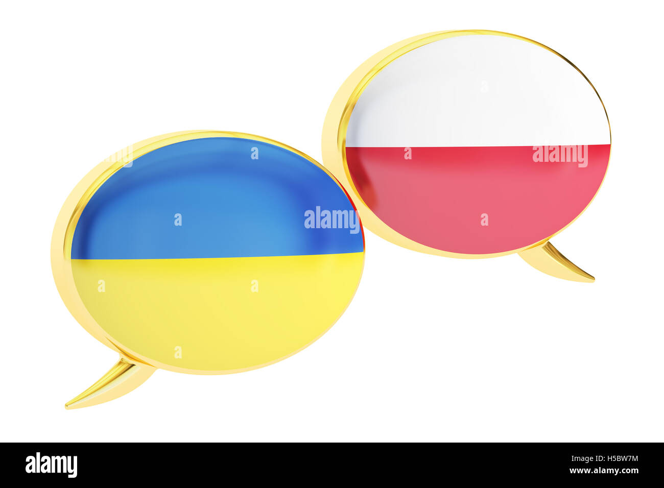 Speech bubbles, Ukrainian-Polish conversation concept. 3D rendering ...