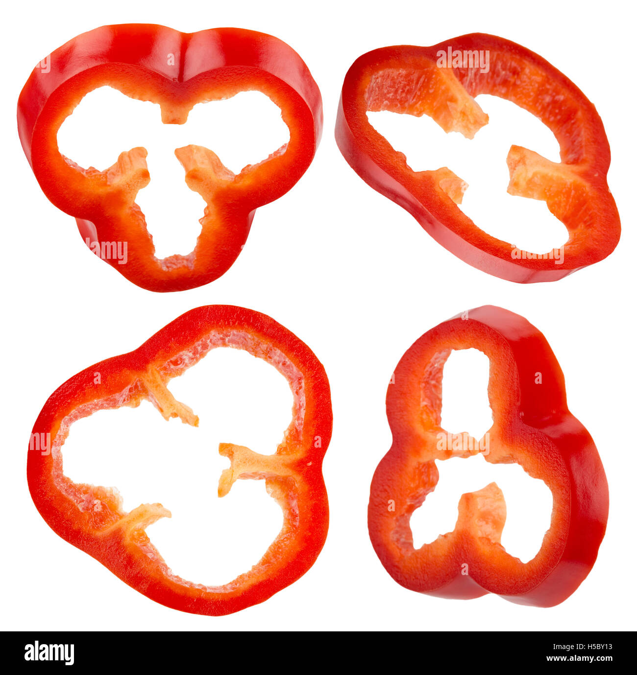 collection of red pepper slices isolated on the white background Stock ...