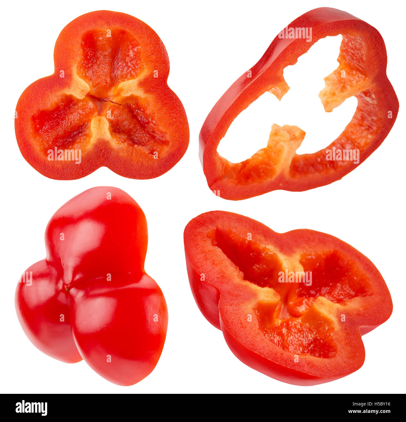 collection of red pepper slices isolated on the white background Stock ...