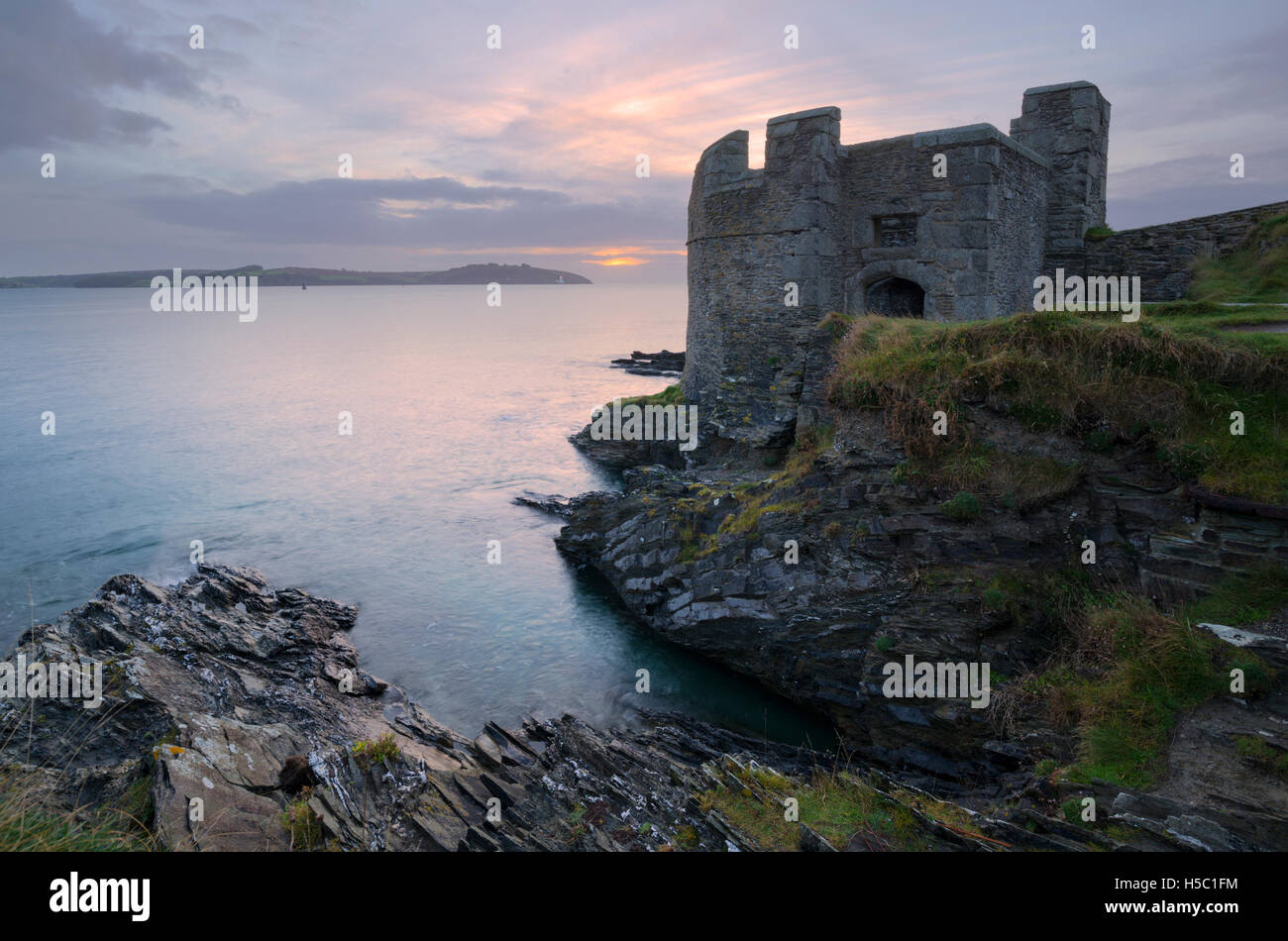 Sunrise over Pendennis Point in Cornwall Stock Photo - Alamy
