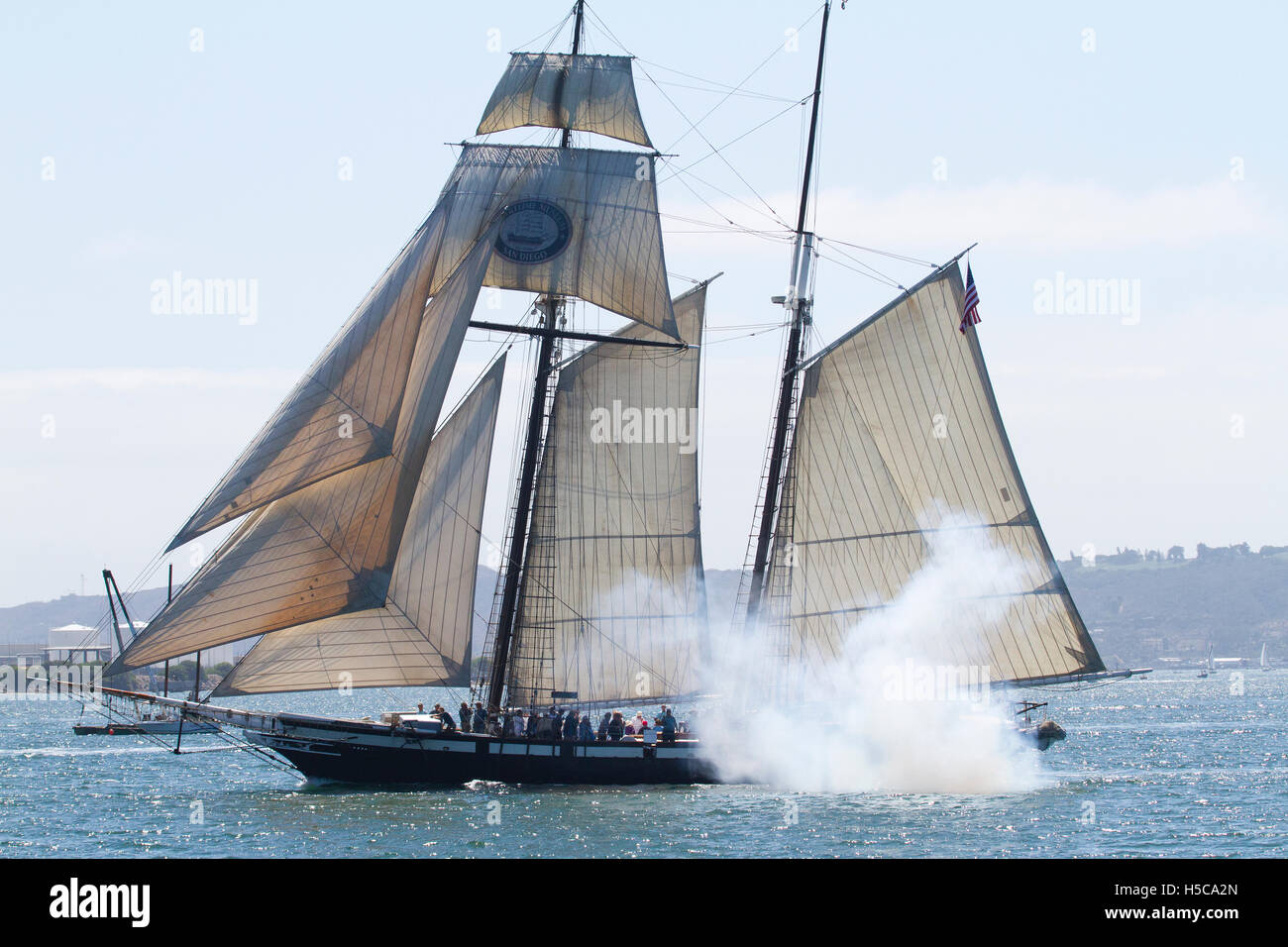 Tall ship Californian shooting off cannon in 2016 Festival of Sail ...