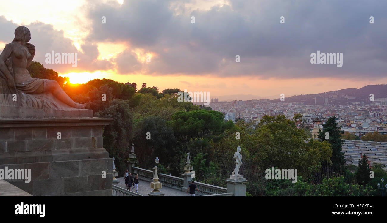Amazing sunset over Barcelona - aerial view Stock Photo - Alamy