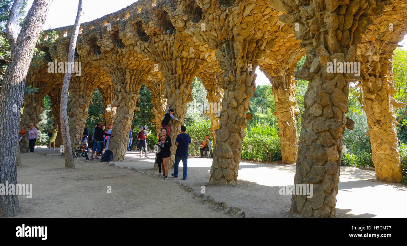 Great architecture at Park Guell in Barcelona - famous landmark Stock ...