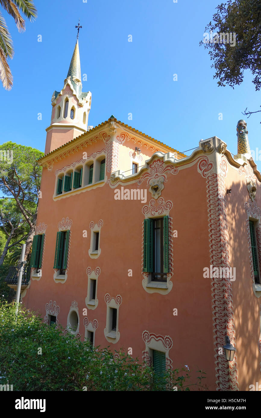 The Antoni Gaudi mansion and museum at Park Guell - Casa Gaudi Stock ...