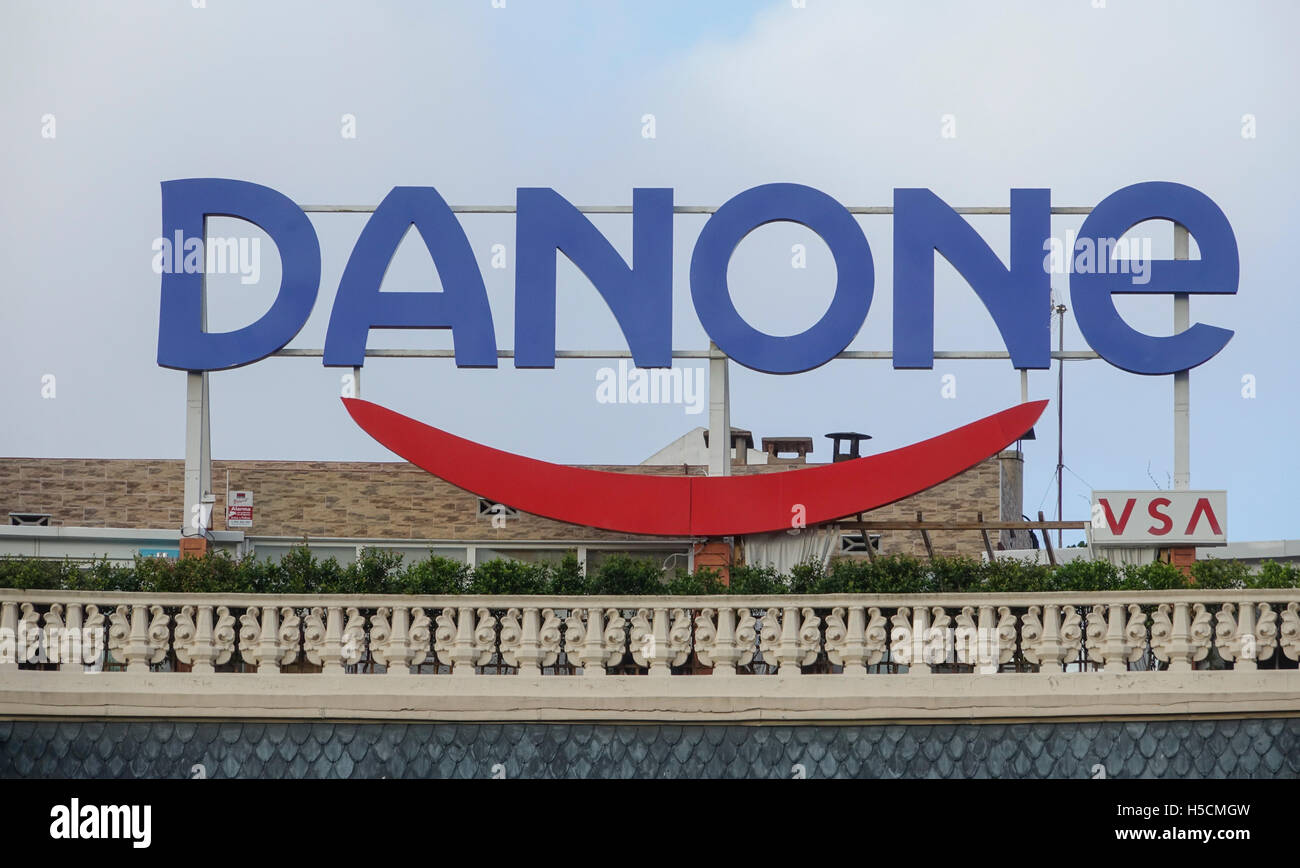Huge Danone Advertising in the city center of Barcelona Stock Photo - Alamy