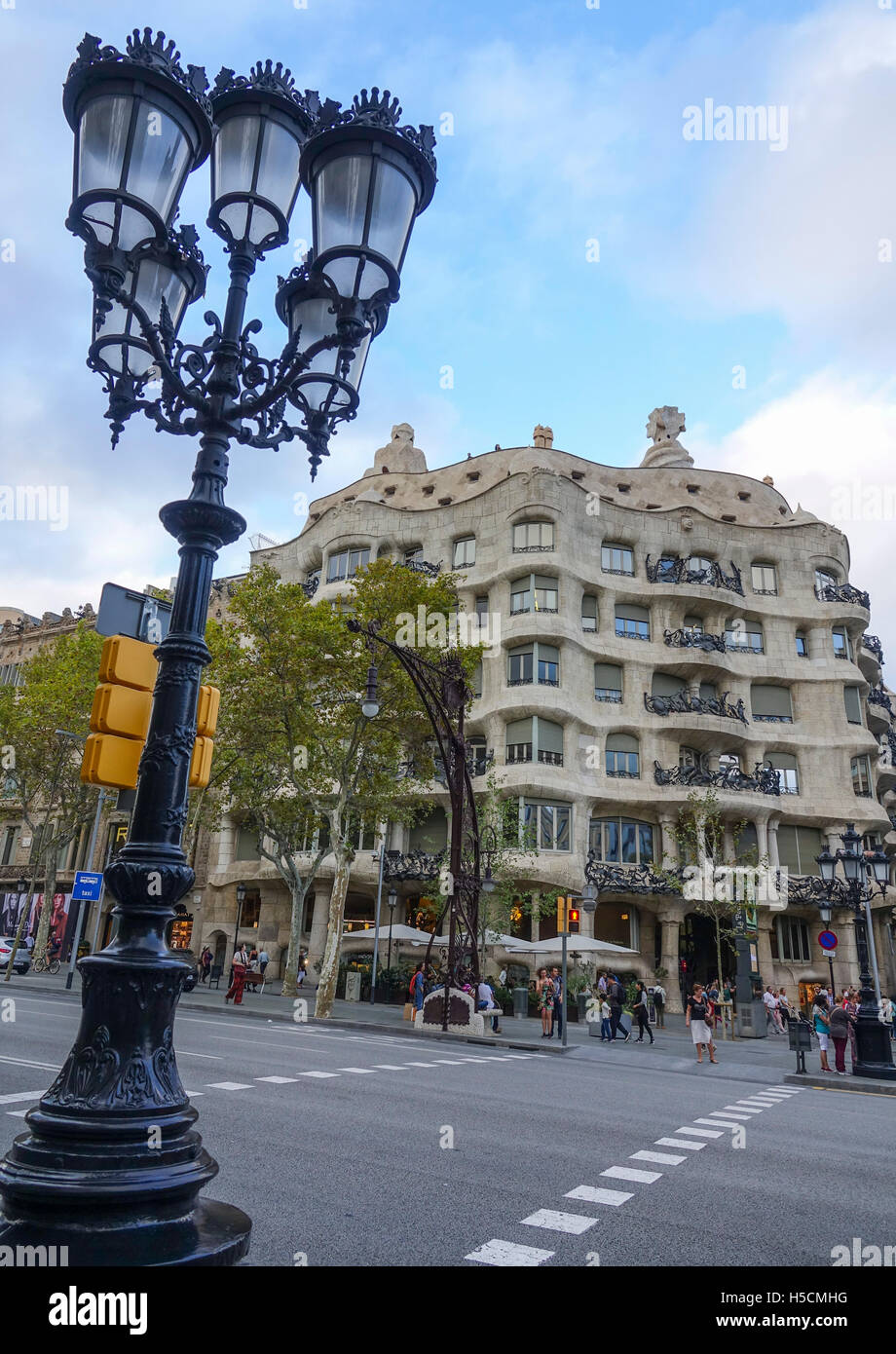 Street corner at Casa Mila - one of Gaudi most famous buildings Stock ...