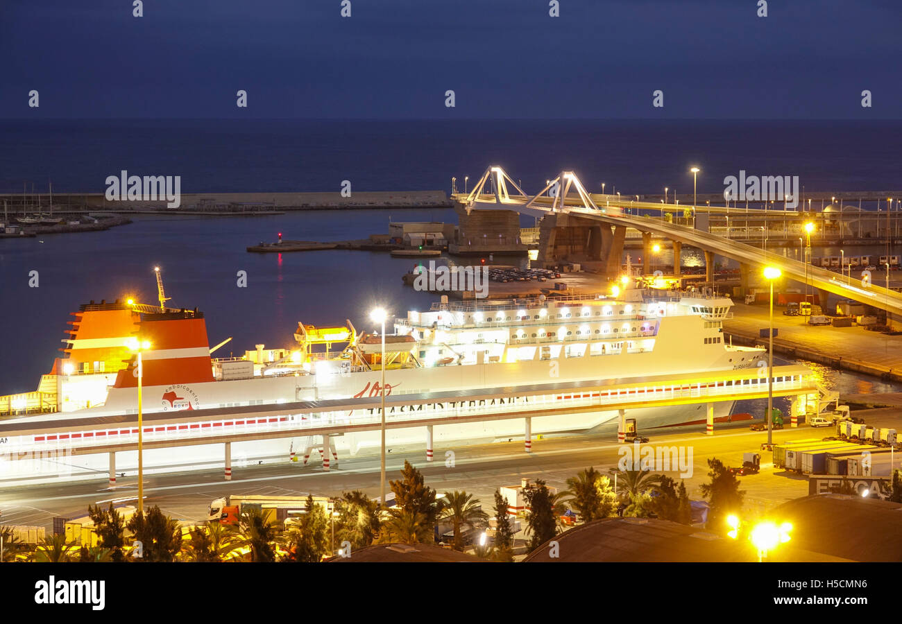 The amazing Port of Barcelona by night Stock Photo - Alamy