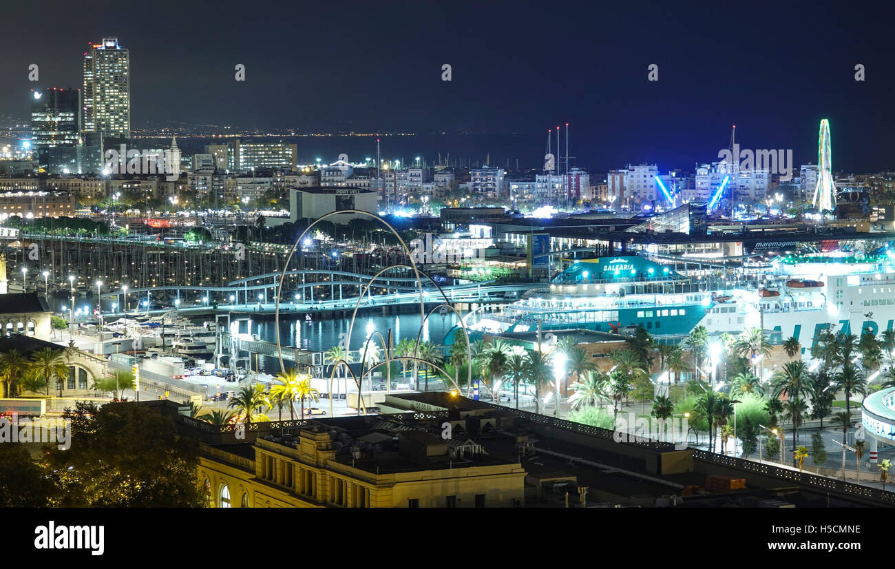 The amazing Port of Barcelona by night Stock Photo - Alamy