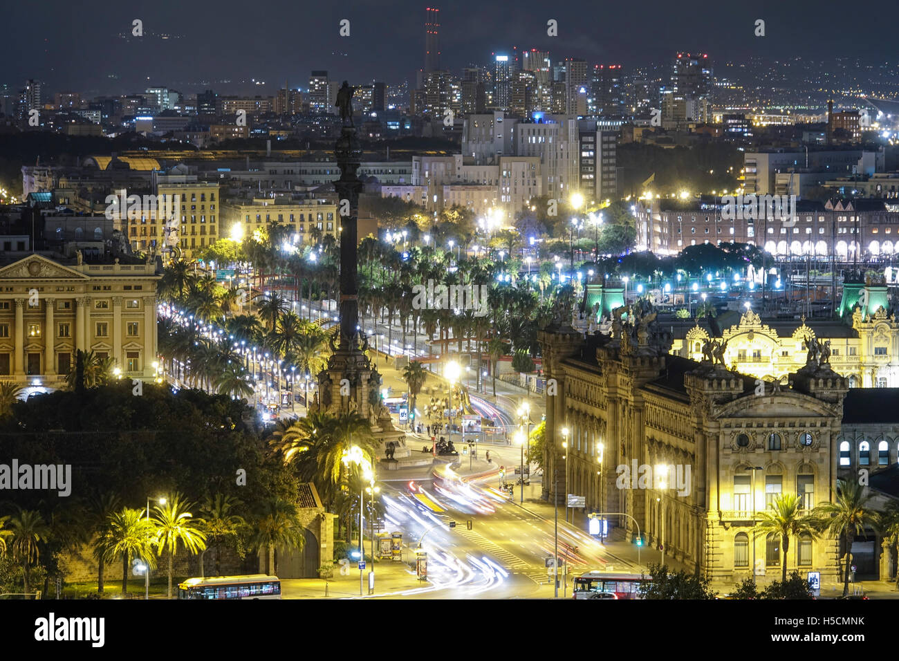 Barcelona by night - aerial view from Montjuic Stock Photo - Alamy