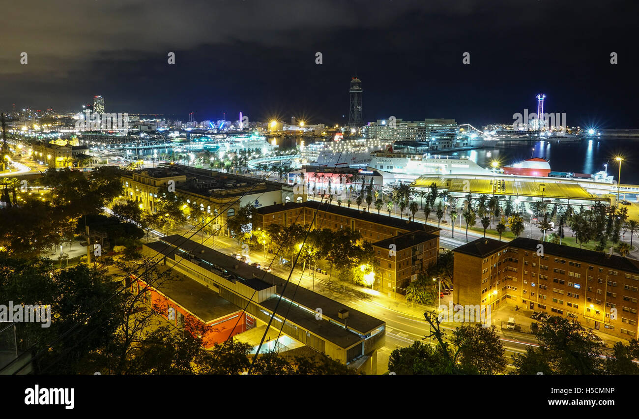The amazing Port of Barcelona by night Stock Photo - Alamy