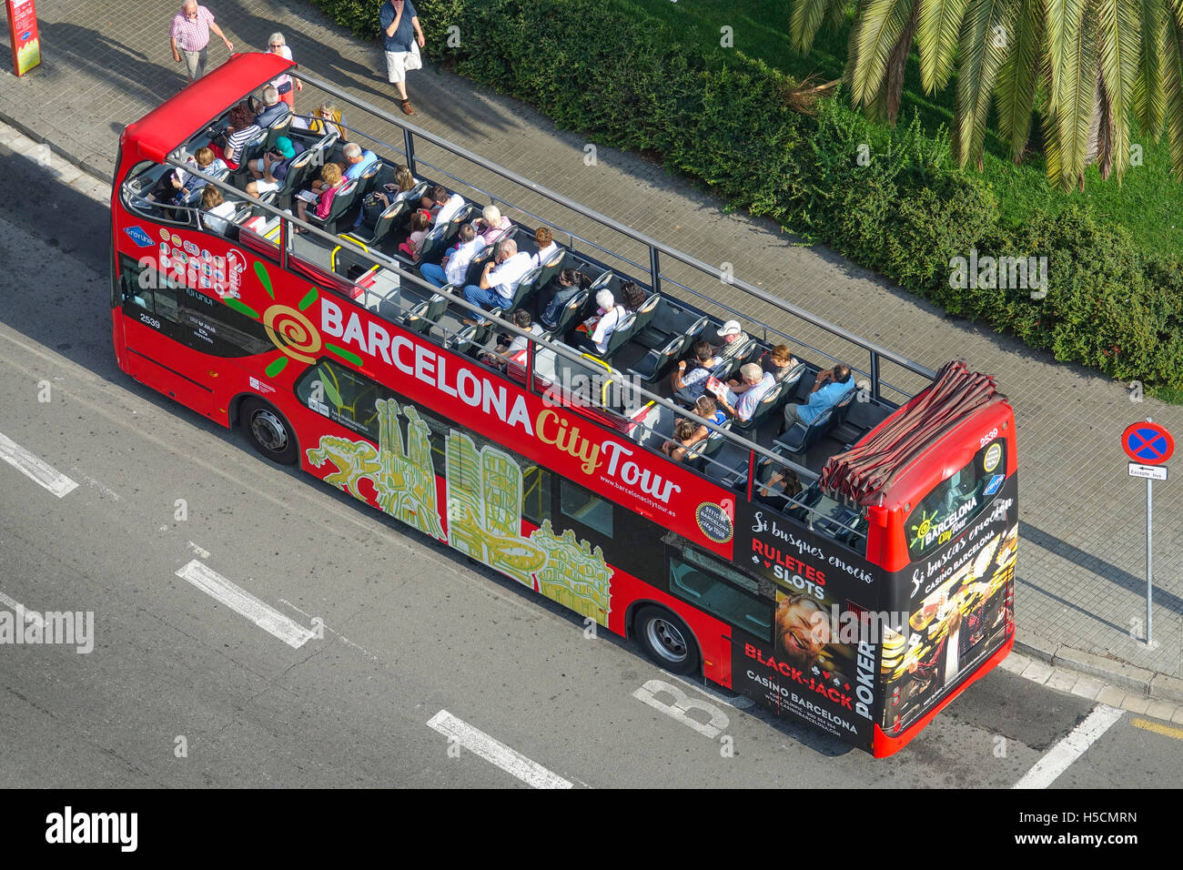 Bus sightseeing tours in Barcelona - aerial view Stock Photo - Alamy