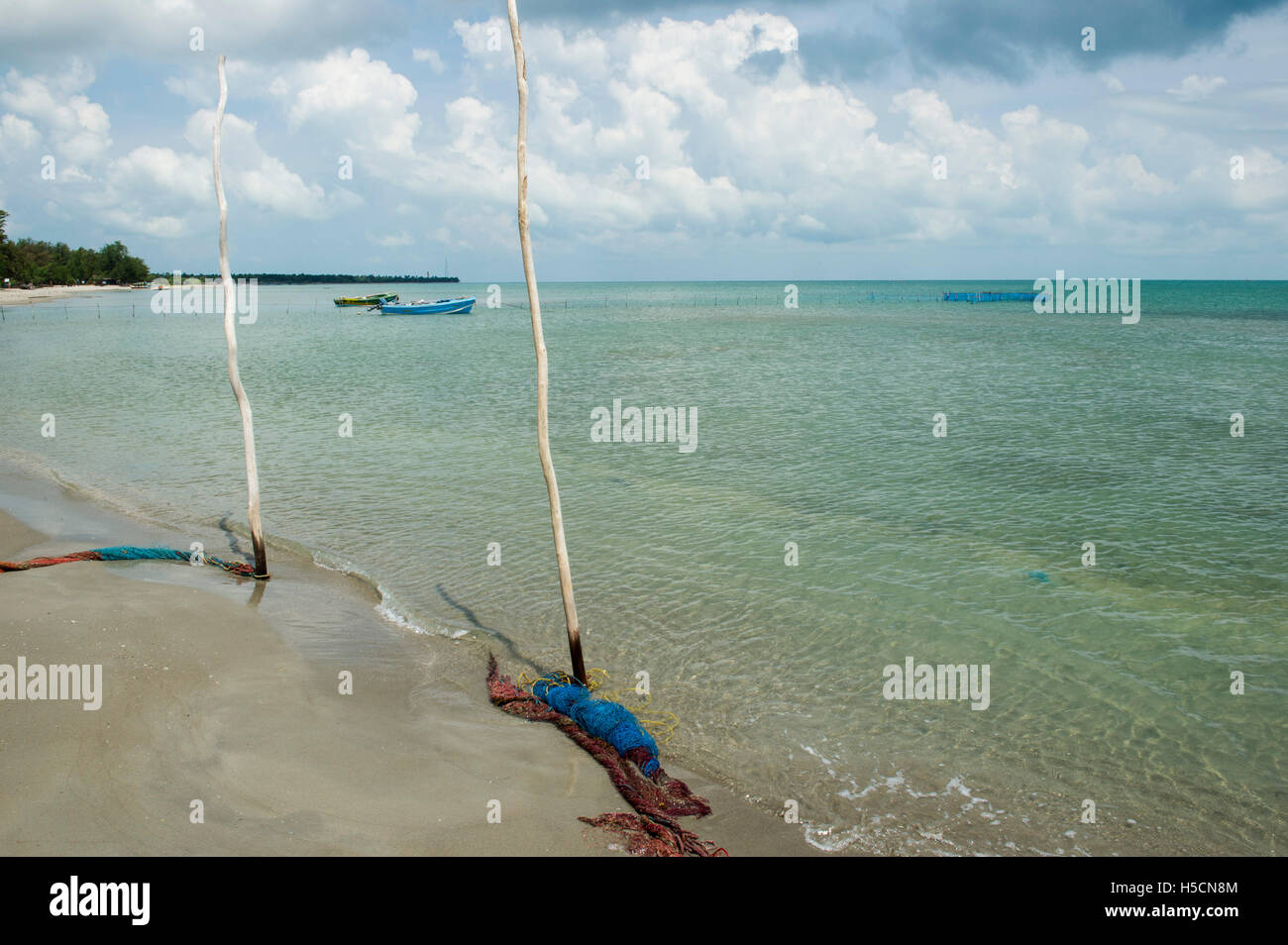 Boats on Casuarina beach, Karainagar, Jaffna Peninsula, Sri Lanka Stock ...