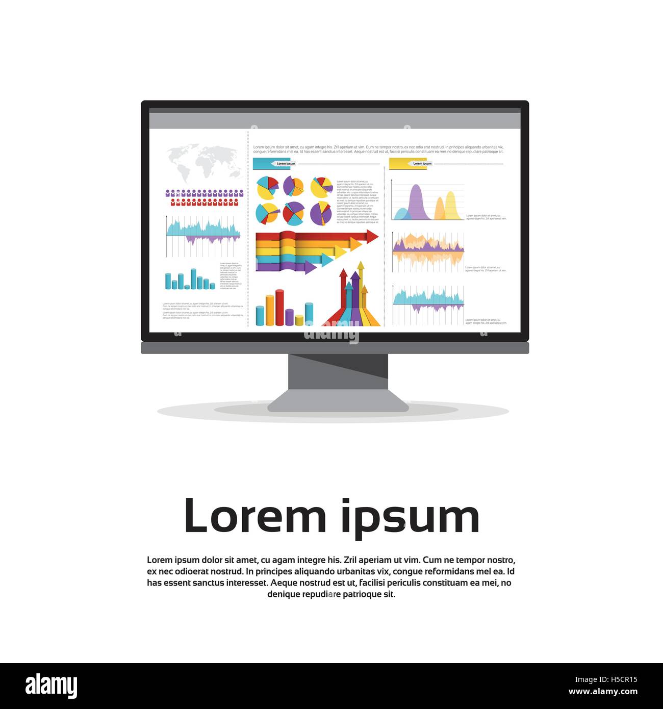 Desktop Monitor Workstation Graph Set Finance Diagram Infographic ...
