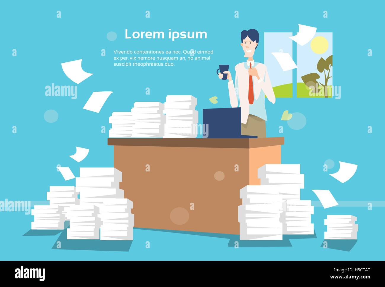 Business Man Office Interior Desk Stacked Paper Document Paperwork ...