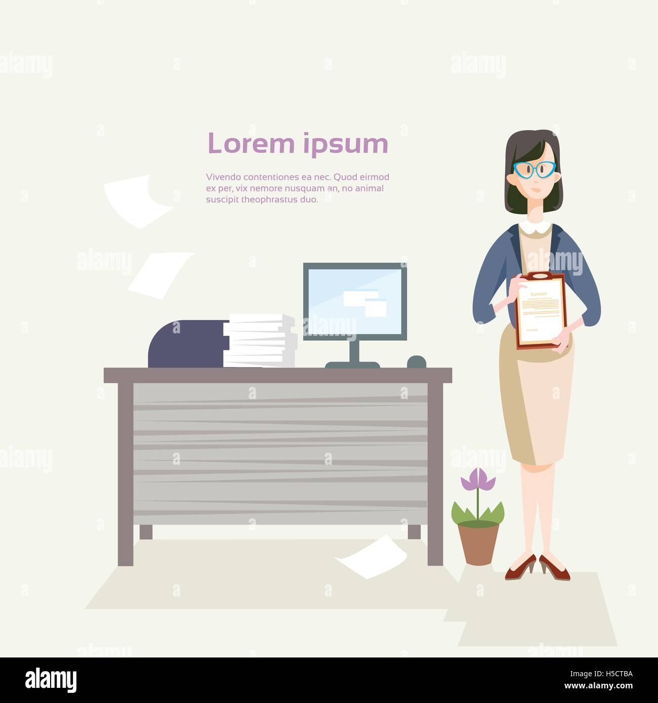 Businesswoman Secretary Hold Document Contract Business Office Interior ...