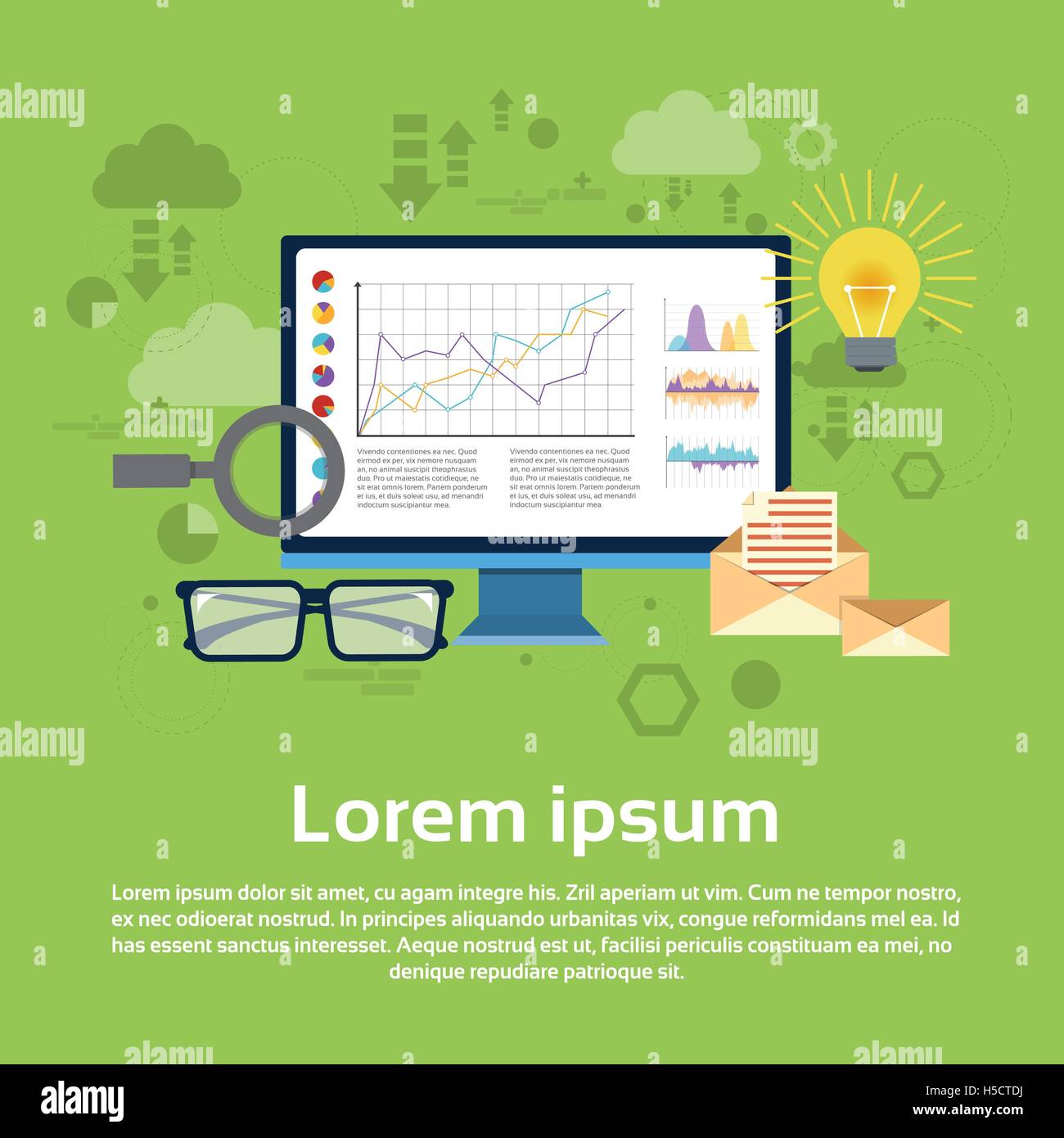 Analysis Computer Finance Diagram Infographic Magnifying Glass Set ...