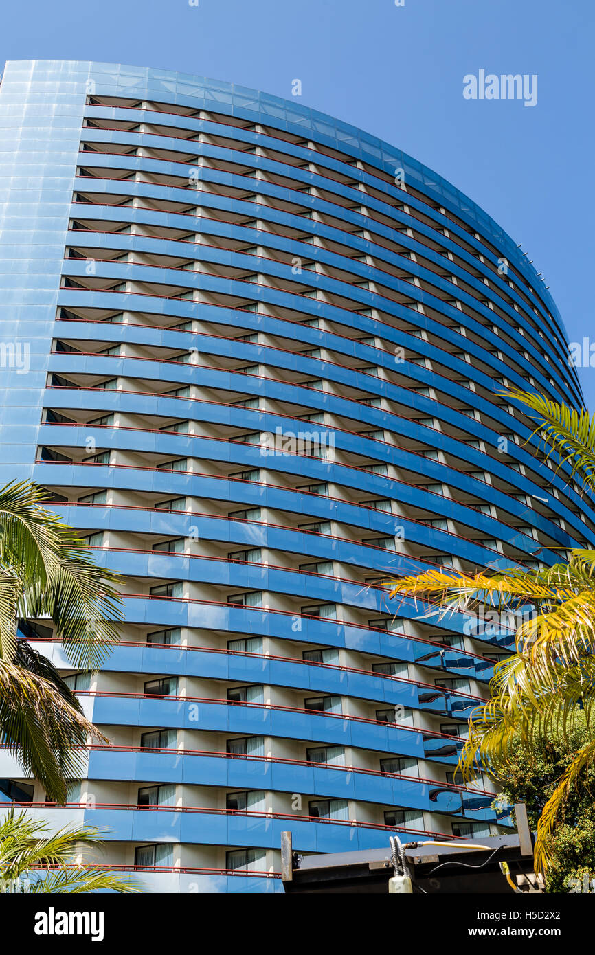 Curved Balconies on Blue Tropical Hotel in San Diego Stock Photo - Alamy