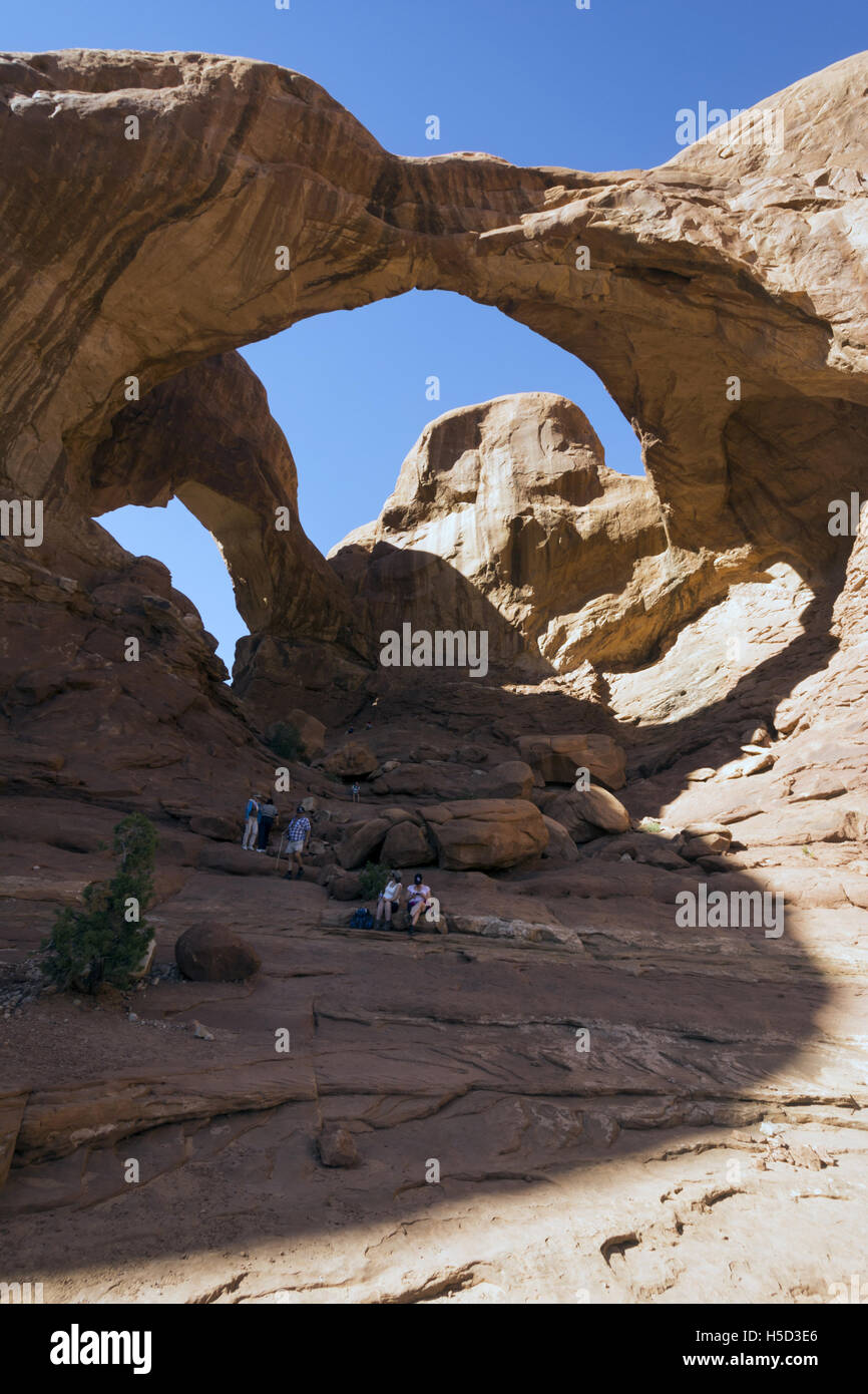 Utah, Arches National Park, Windows Section, Double Arch Stock Photo ...