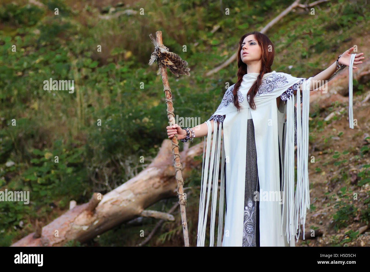 Shaman with Staff and glass ball outdoor Stock Photo - Alamy