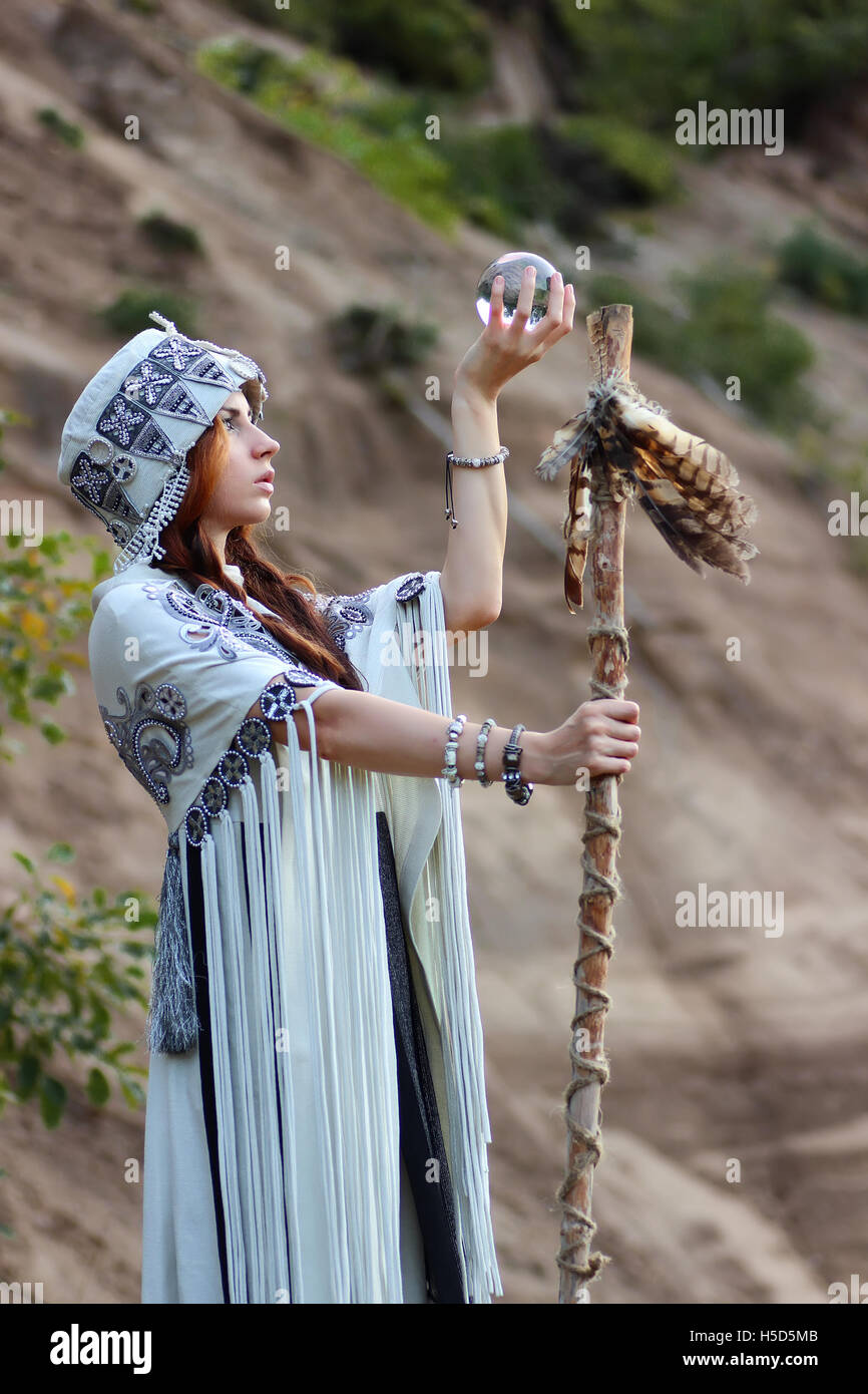 Shaman with Staff and glass ball outdoor Stock Photo - Alamy