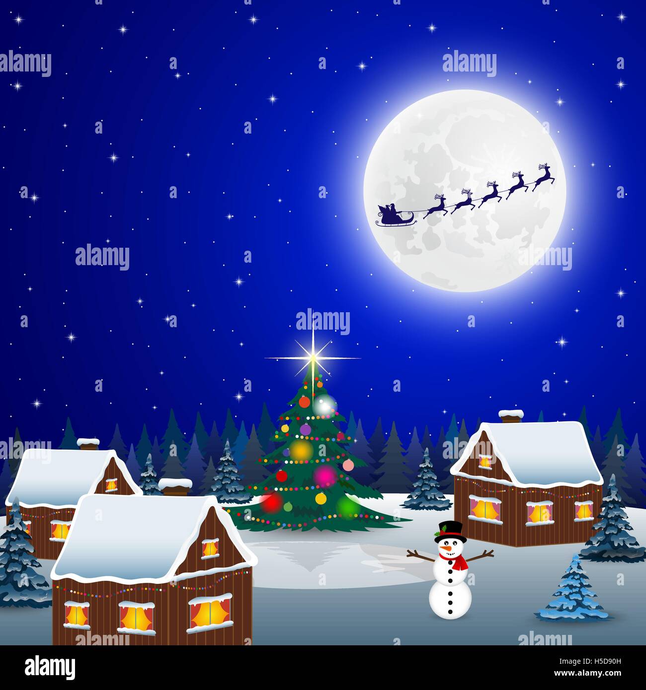 Night christmas forest landscape. Santa Claus Stock Vector Image & Art ...