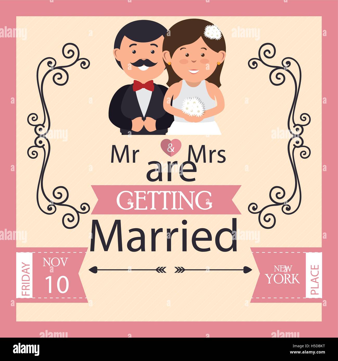 pretty wedding card with bride groom design graphic Stock Vector Image ...