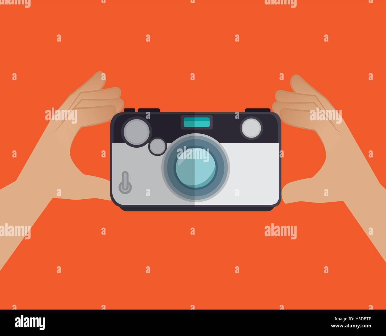 hand holds camera photo orange background design graphic Stock Vector ...