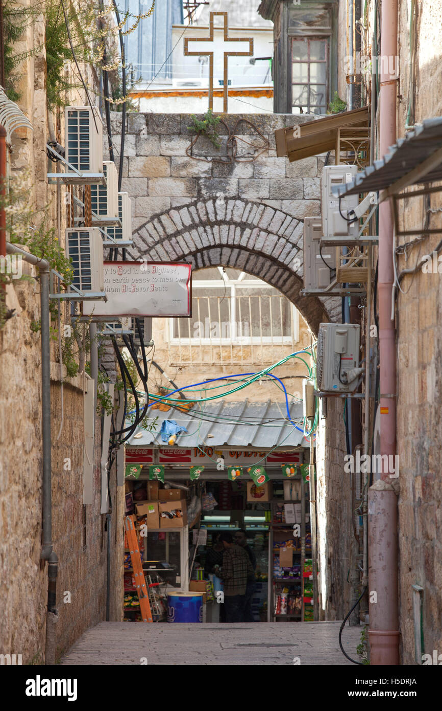 A narrow street in the Christian Quarter. Jerusalem Old City, Israel ...