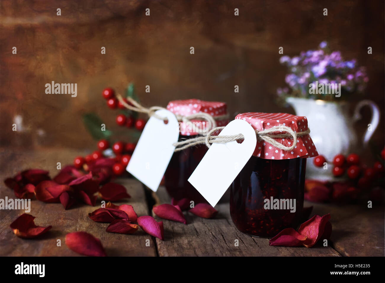 retro rustic homemade jam jar Stock Photo - Alamy