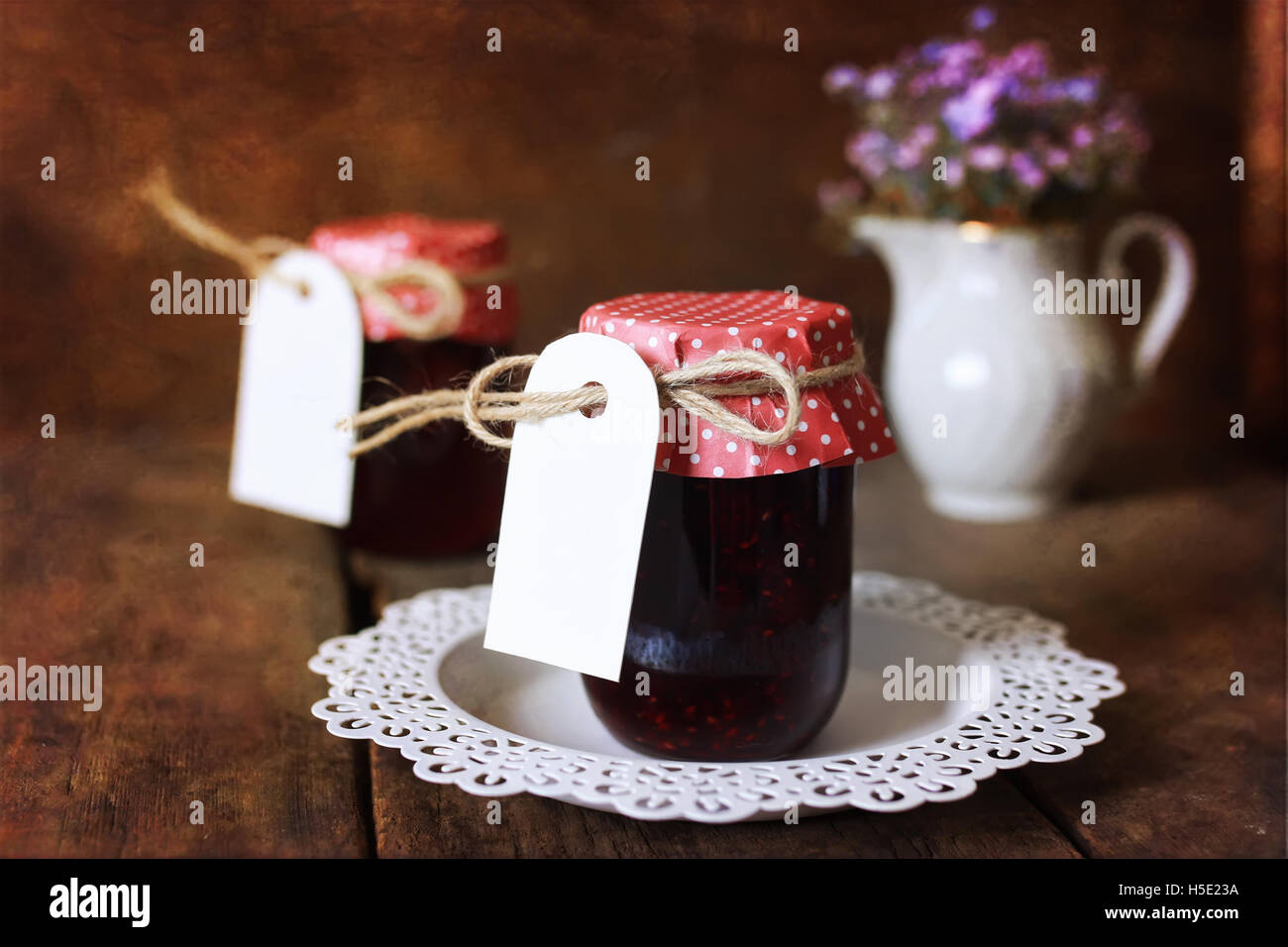 retro rustic homemade jam jar Stock Photo - Alamy