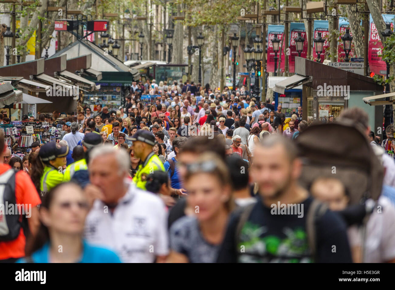 Busy place in Barcelona - the famous La Rambla pedestrian zone Stock ...