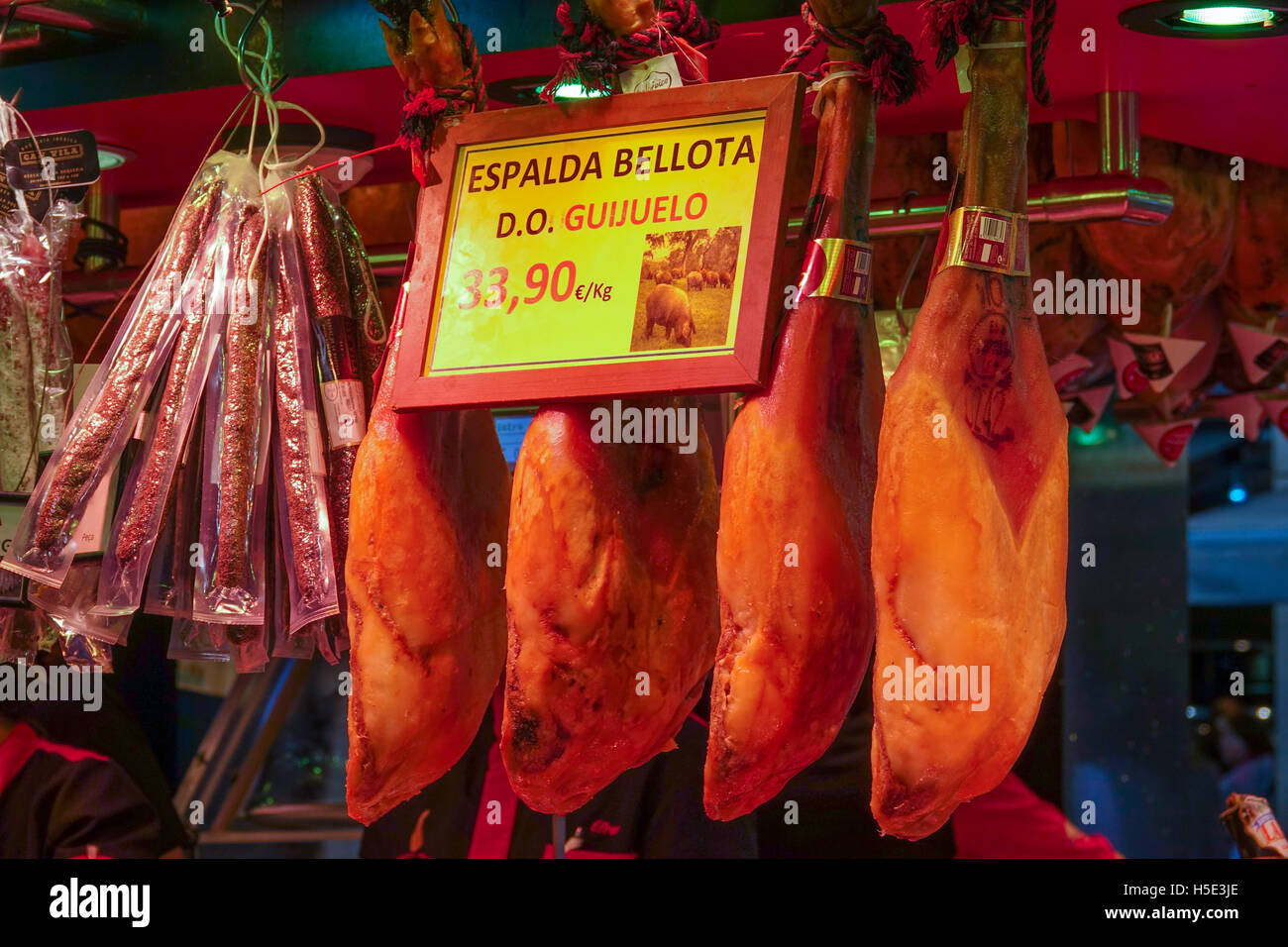 Spanish Ham on sale at the market Stock Photo - Alamy