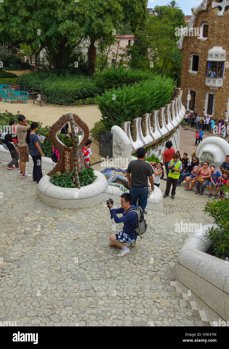 The steps at Park Guell in Barcelona Stock Photo - Alamy