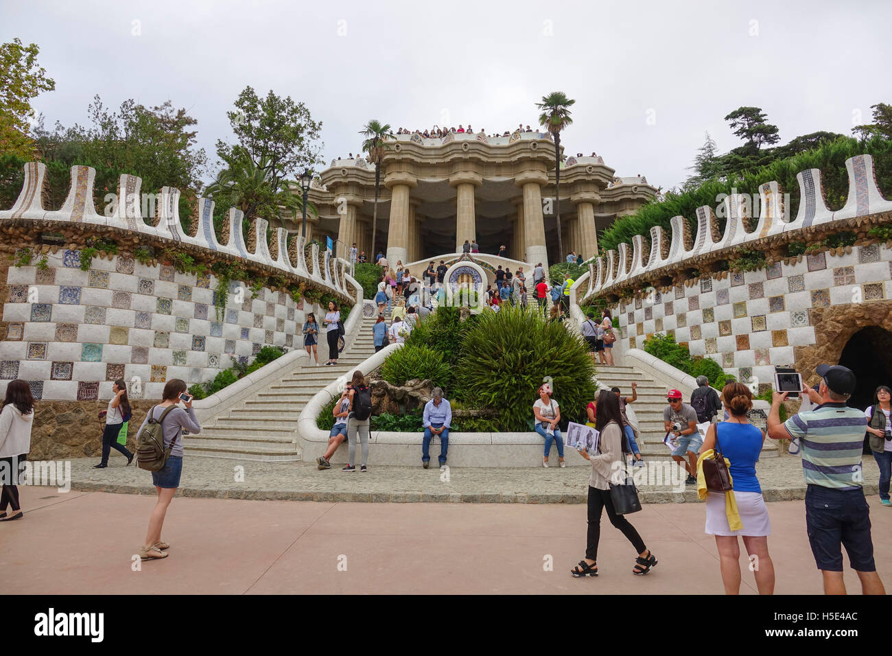 The beautiful steps in Park Guell in Barcelona Stock Photo - Alamy