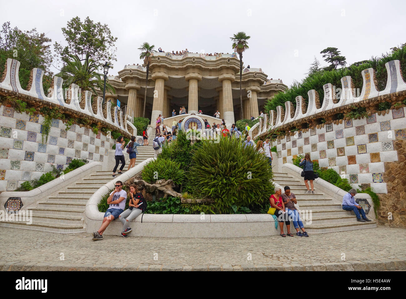 The beautiful steps in Park Guell in Barcelona Stock Photo - Alamy