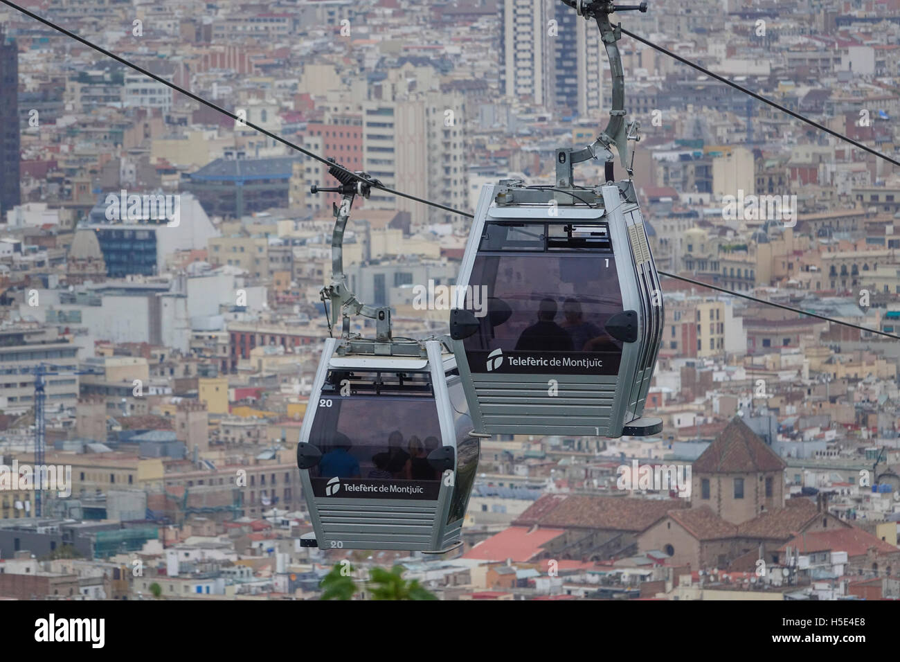 The wonderful view over the city of Barcelona from Teleferic Montjuic ...