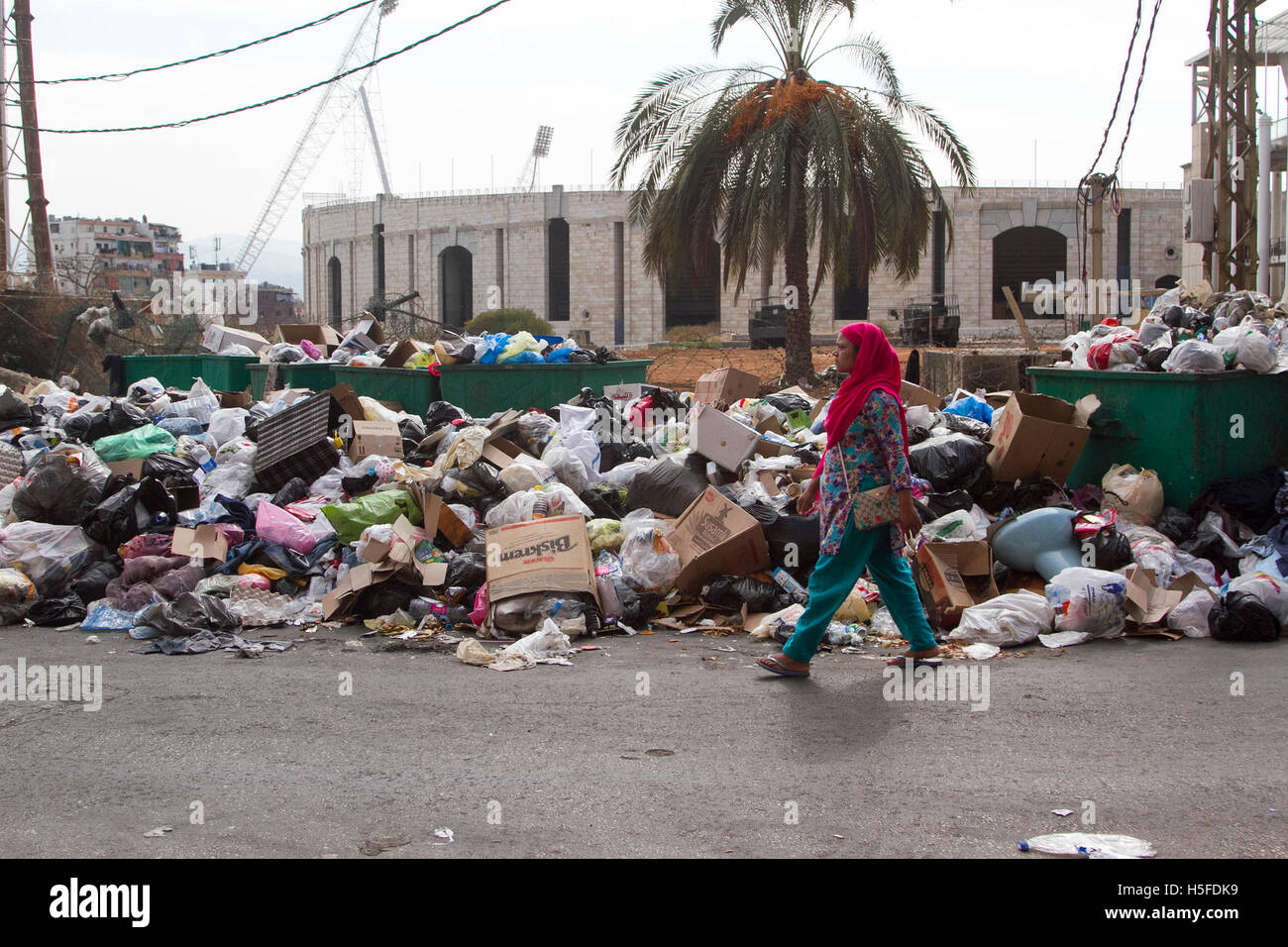 Beirut Lebanon. 21st October 2016. Uncollected Rubbish bags start to ...