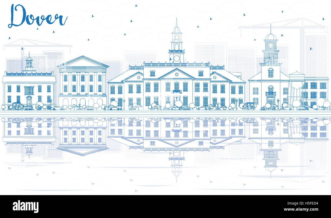 Outline Dover Skyline with Blue Buildings and Reflections. Vector ...
