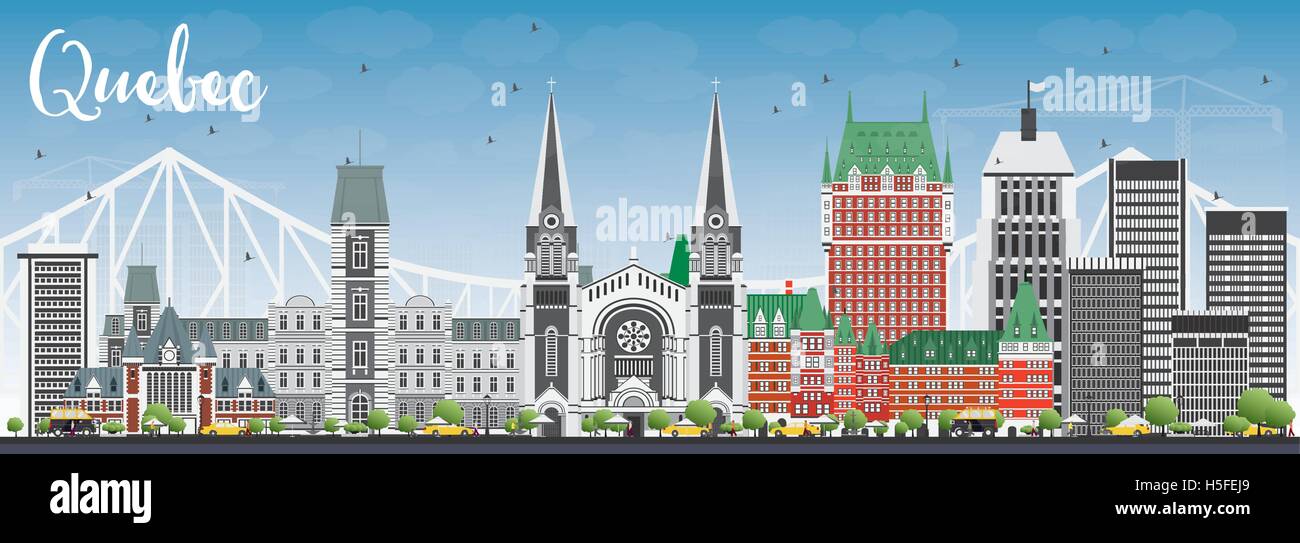 Quebec Skyline with Gray Buildings and Blue Sky. Vector Illustration ...